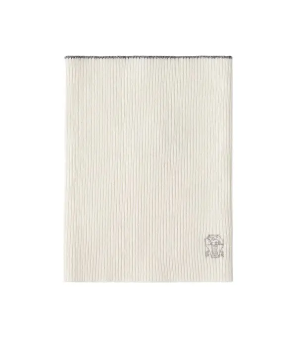 Brunello Cucinelli Ribbed-knit Logo-embroidered Scarf - White