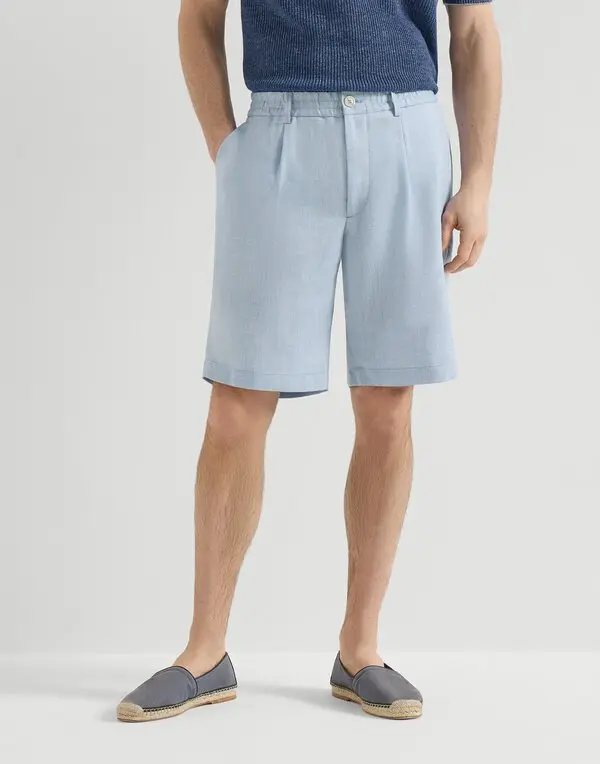 Brunello Cucinelli Linen And Virgin Wool Chevron Bermuda Shorts