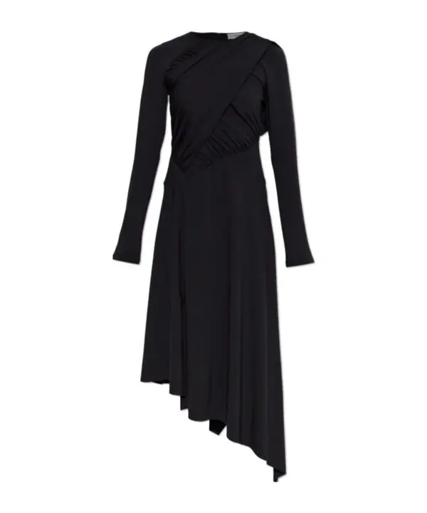Victoria Beckham Gathered Asymmetric Midi Dress - Black