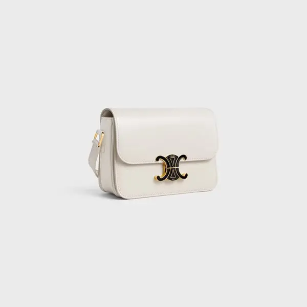 Celine Teen Triomphe Bag In Shiny Calfskin - White/black