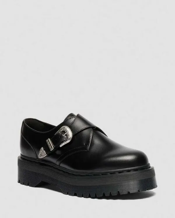 Dr. Martens Retro Monk Quad Tumble Leather Strap Shoes - Black