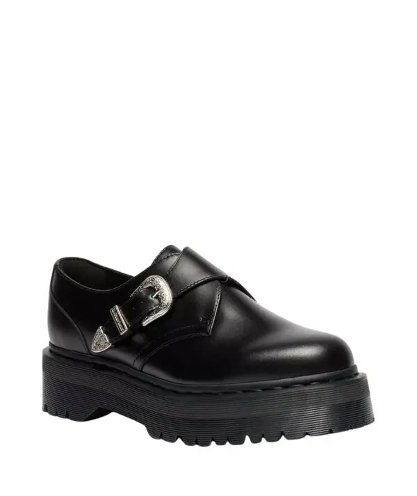 Dr. Martens Retro Monk Quad Tumble Leather Strap Shoes - Black