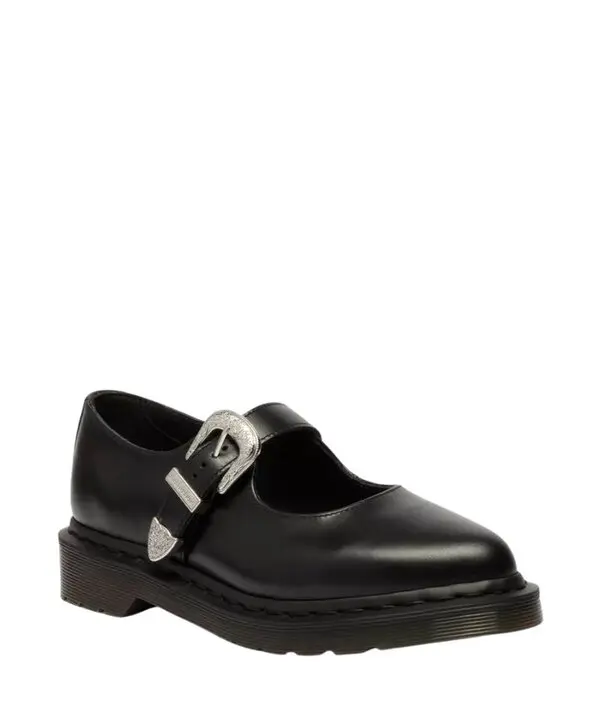 Dr. Martens Elphie Mary Jane Buckle Atlas Leather Shoes - Black