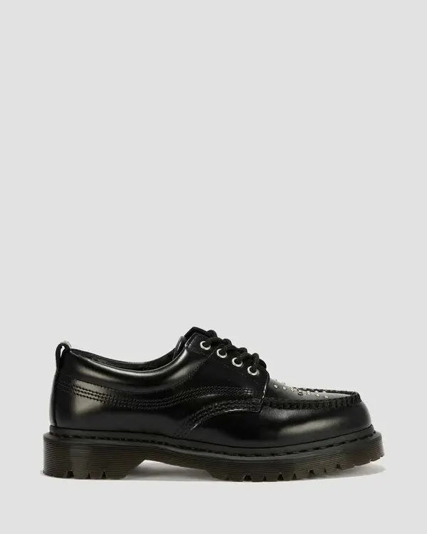 Dr. Martens Lowell Stud Analine Leather Moc Toe Shoes - Black