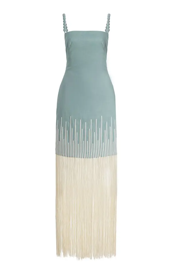 ANDRES OTALORA Fringed Linen Maxi Dress - Light Blue