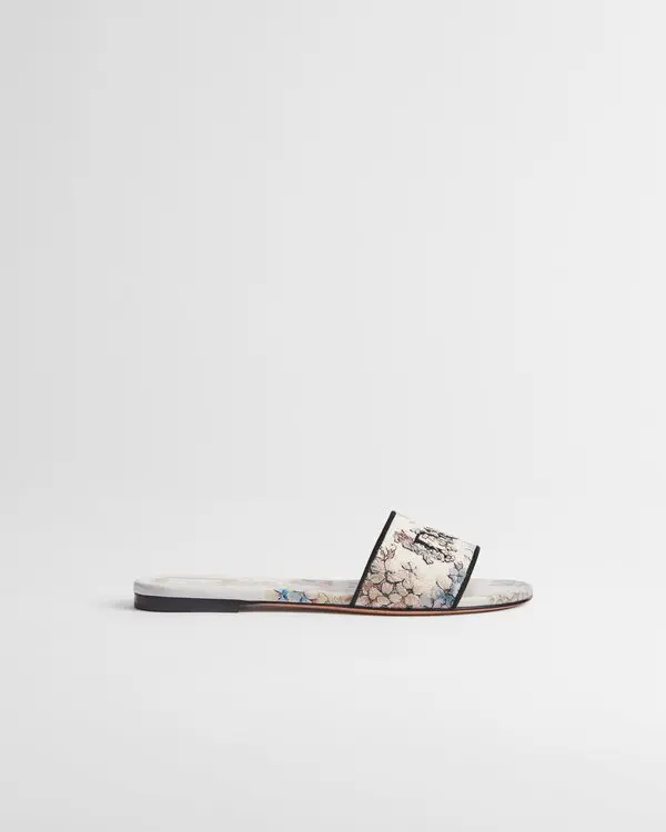 Dior Dway Slide - White And Rose Des Vents Embroidered Cotton And Dior Lilac Bouquet Motif