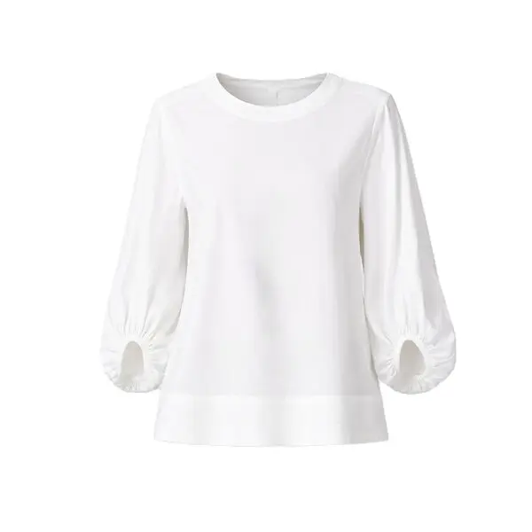 SMART AND JOY Gathered Sleeves Minimalist Blouse - White