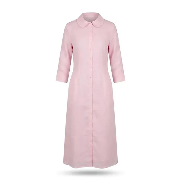 THE TUNIC SHOP Long Sleeve Linen Maxi Dress- Soft - Pink