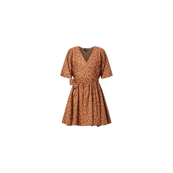KNOWN SUPPLY Kalen Dress Spice Pop Floral - Brown
