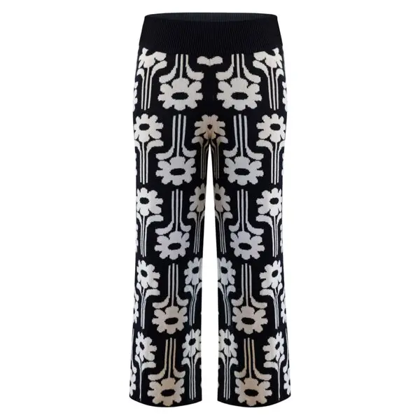 KNOWN SUPPLY Bruno Sweater Pant Flower Motif - Black