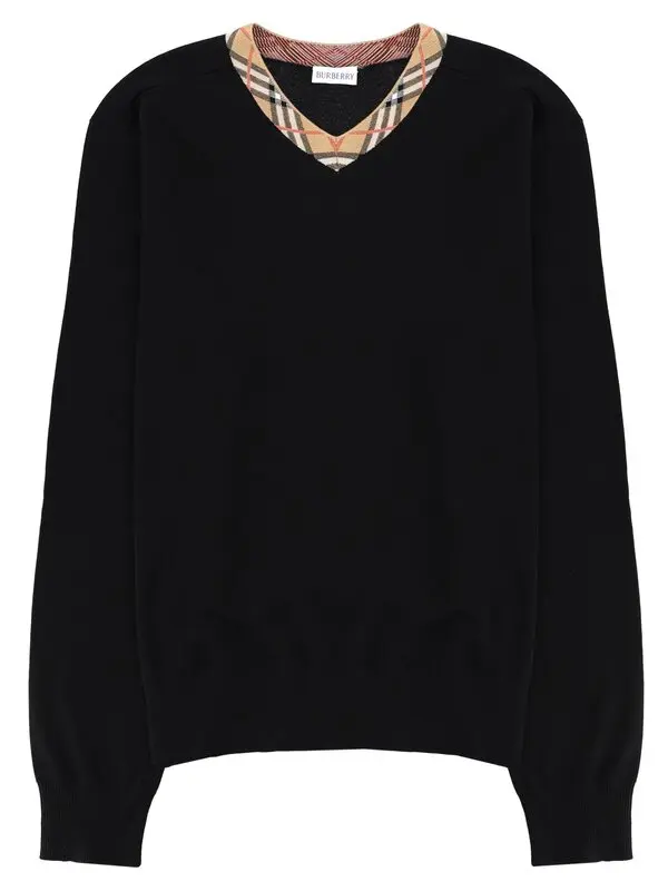 Burberry Merino Wool V-neck Sweater - Black