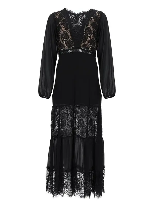 NJ COUTURE Abito Con Dettagli In Pizzo - Black