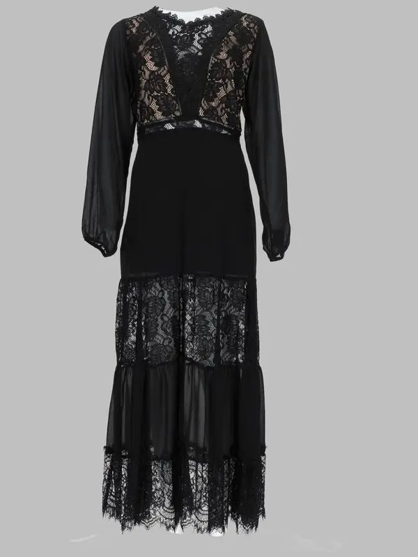 NJ COUTURE Lace Embellished Maxi Dress