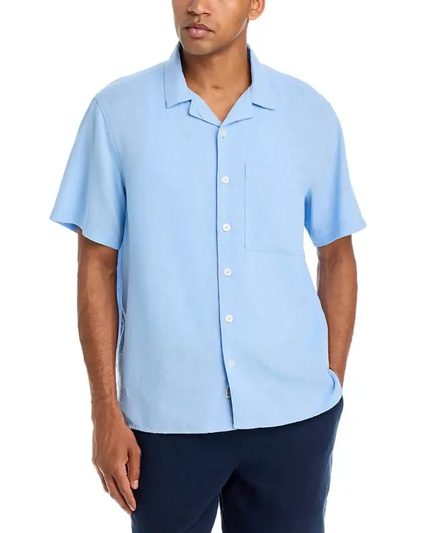 SOLID Linen Short Sleeve Button Up Shirt Exclusive - Blue Bonnet