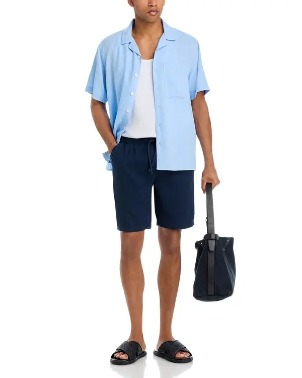 SOLID Linen Short Sleeve Button Up Shirt Exclusive - Blue Bonnet