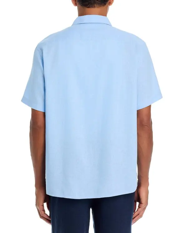 SOLID Linen Short Sleeve Button Up Shirt Exclusive - Blue Bonnet