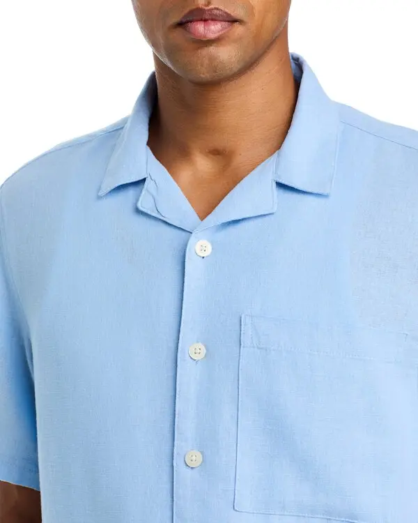 SOLID Linen Short Sleeve Button Up Shirt Exclusive - Blue Bonnet