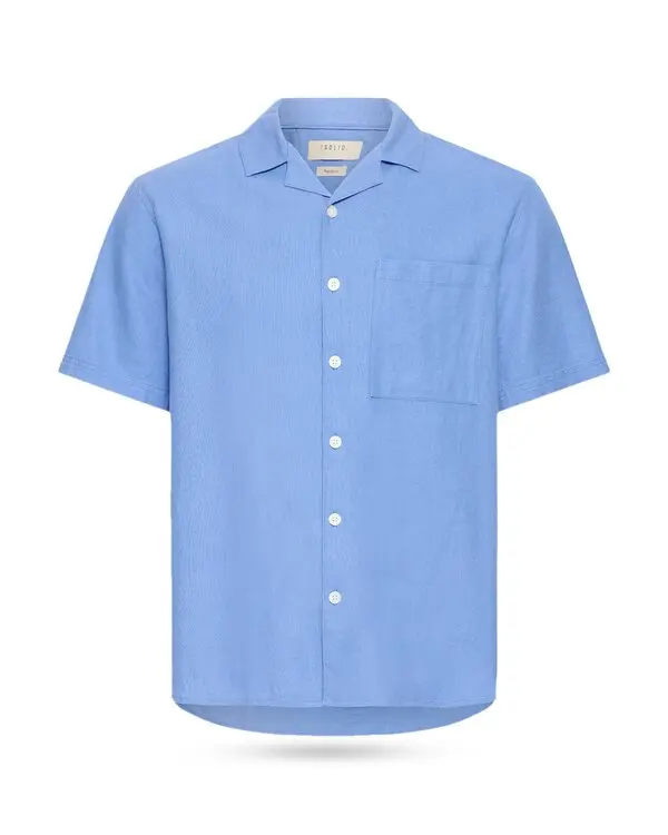 SOLID Linen Short Sleeve Button Up Shirt Exclusive - Blue Bonnet