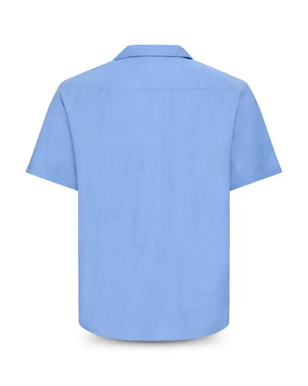 SOLID Linen Short Sleeve Button Up Shirt Exclusive - Blue Bonnet