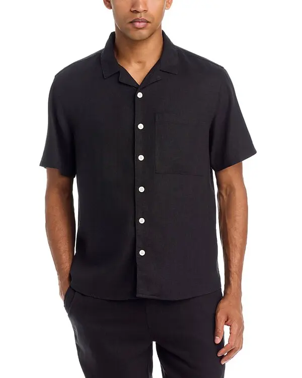 SOLID Linen Short Sleeve Button Up Shirt Exclusive - True Black