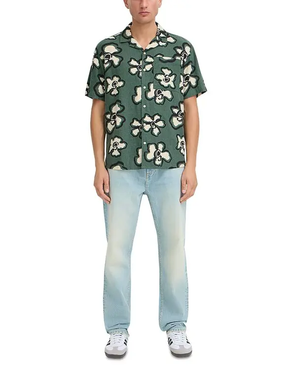 SOLID Linen Printed Short Sleeve Button Up Shirt - Cilantro