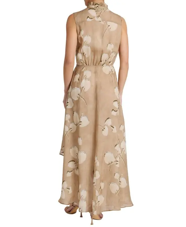Santorelli Sleeveless Floral Printed Voile Midi Dress - Chai