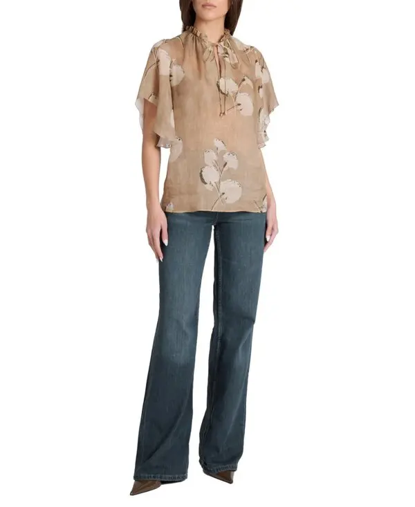 Santorelli Guita Flutter Sleeve Blouse In Floral Voile