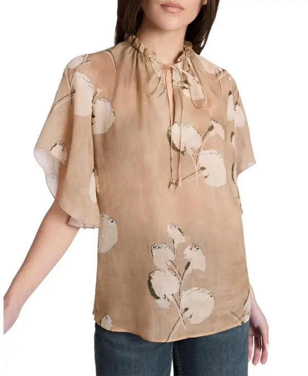 Santorelli Guita Flutter Sleeve Blouse In Floral Voile