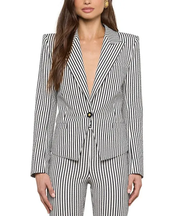 L'Agence Misa Short Single Breasted Blazer - Ivory/midnight Stripe