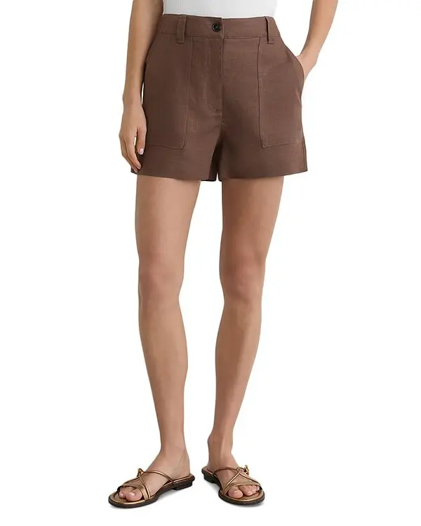 REISS Ashby High Rise Linen Shorts - Chocolate