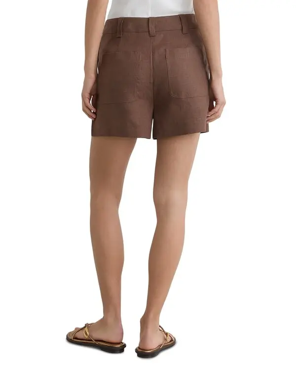 REISS Ashby High Rise Linen Shorts - Chocolate