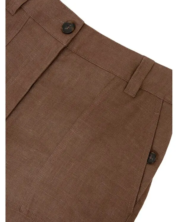 REISS Ashby High Rise Linen Shorts - Chocolate