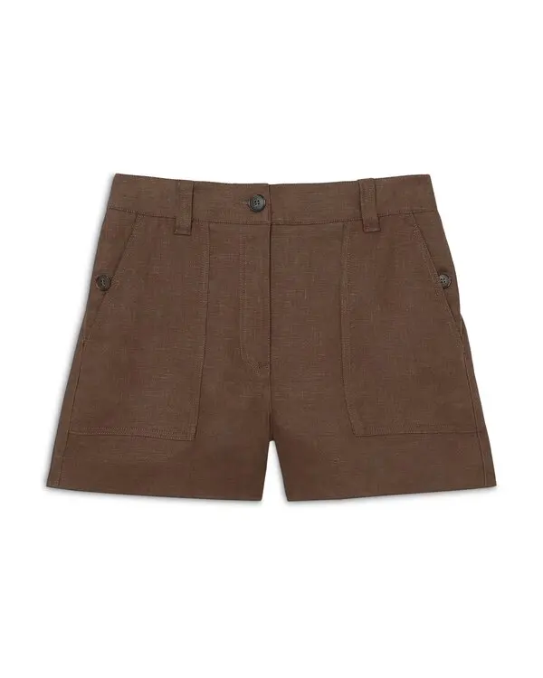 REISS Ashby High Rise Linen Shorts - Chocolate
