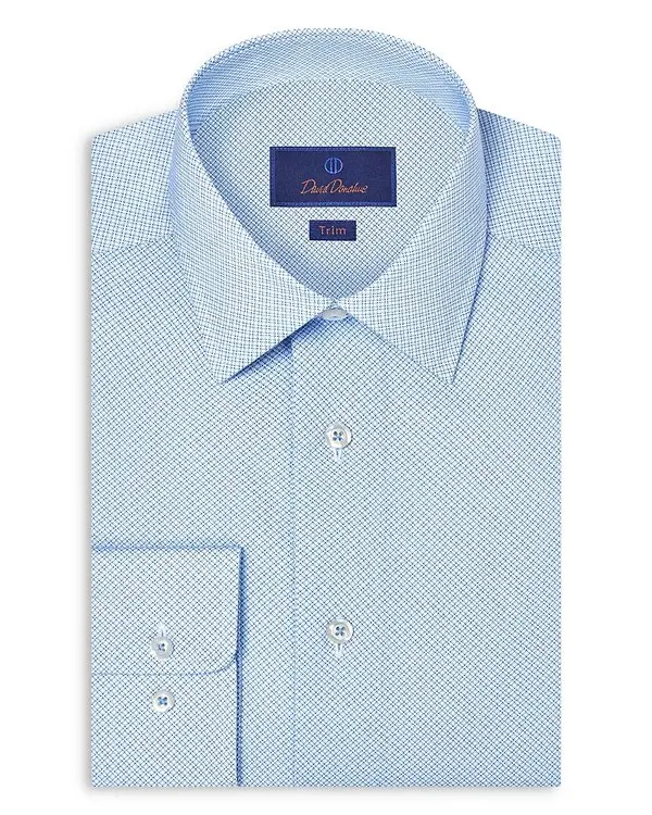 David Donahue Trim Fit Neat Print Dress Shirt - Sky