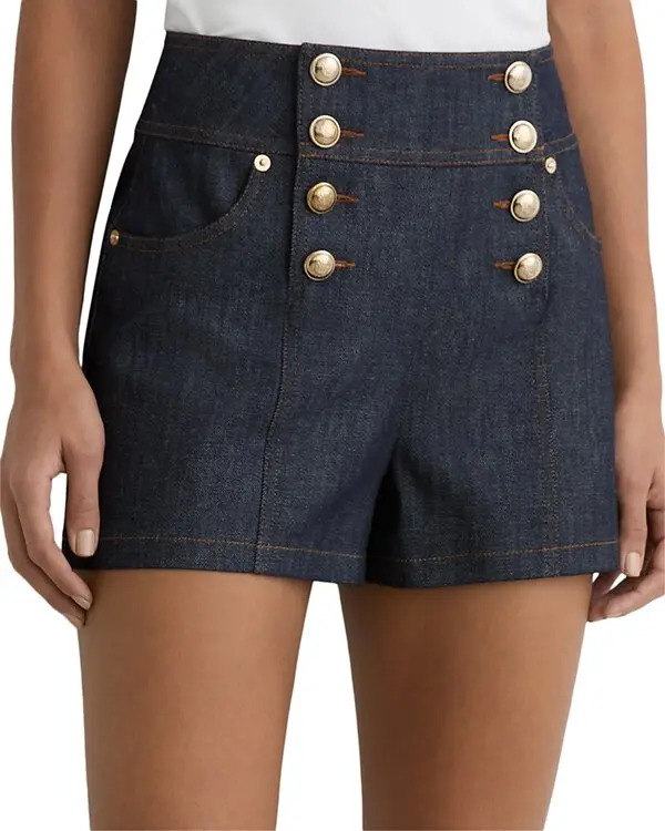 REISS Skylar Button Front Denim Shorts - Dark Blue
