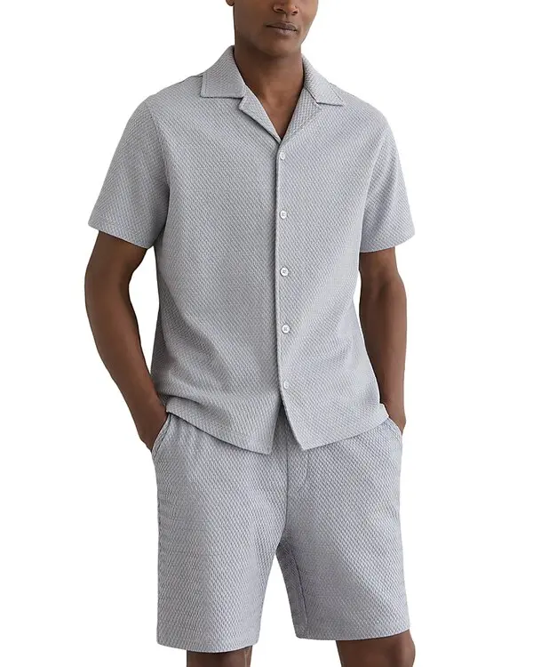 REISS Felipe Short Sleeve Jacquard Shirt - Soft Blue