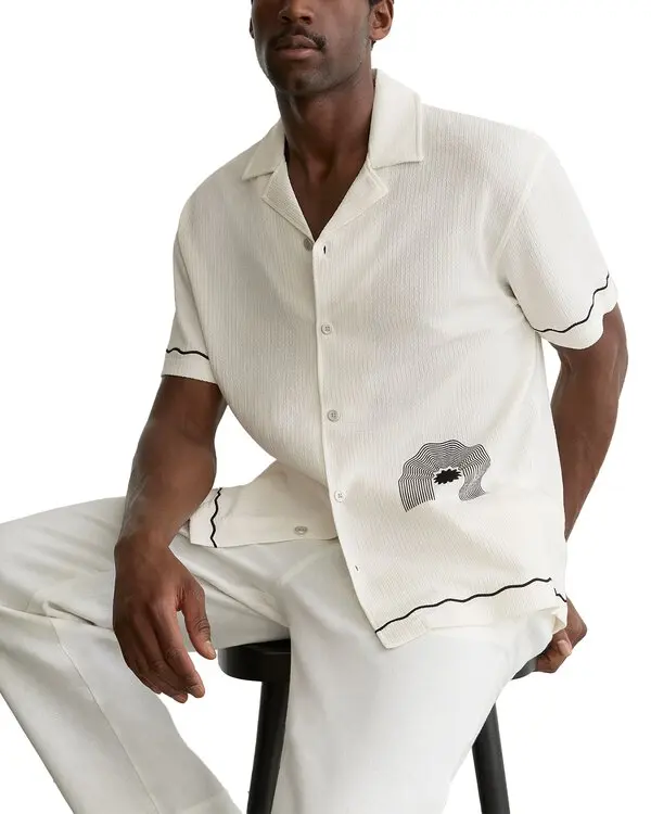 REISS Solano Short Sleeve Textured Printed Shirt