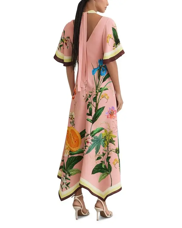 REISS Flossy Floral Print Midi Dress