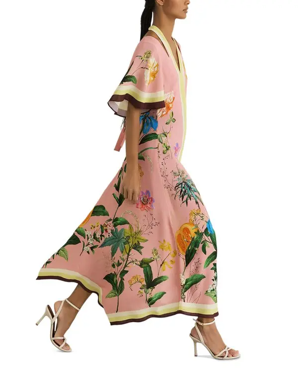 REISS Flossy Floral Print Midi Dress