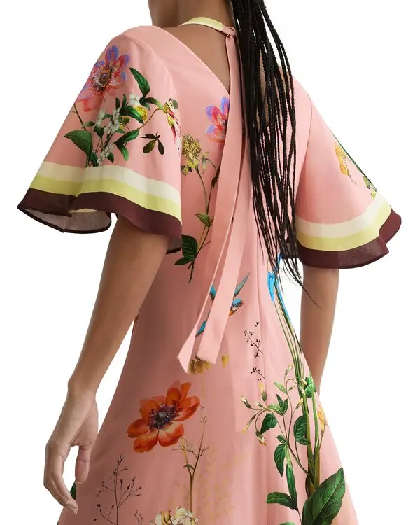 REISS Flossy Floral Print Midi Dress