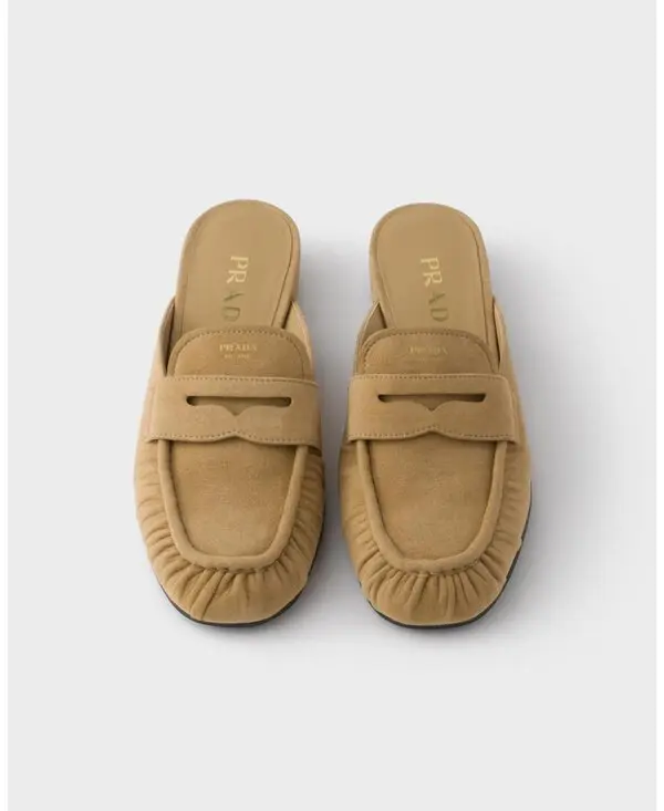 Prada Suede Mules - Neutral