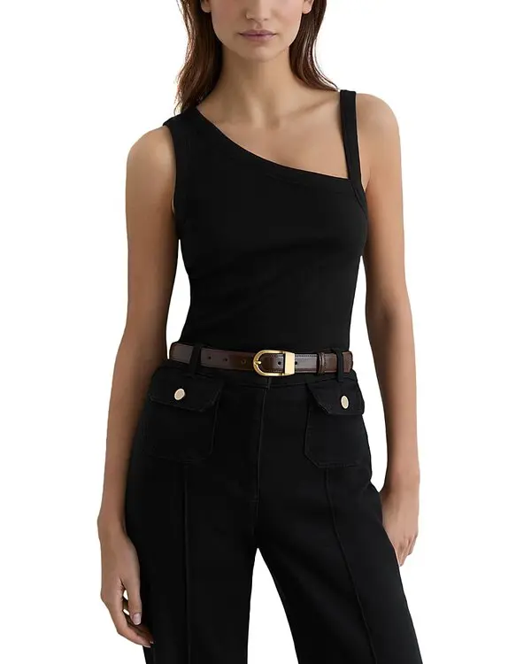 REISS Aysha Asymmetric Tank Top - Black