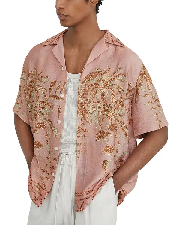 REISS Camino Short Sleeve Pam Print Landscape Shirt - Pink
