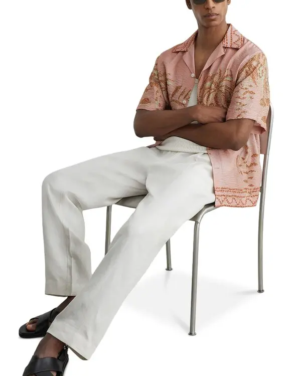 REISS Camino Short Sleeve Pam Print Landscape Shirt - Pink
