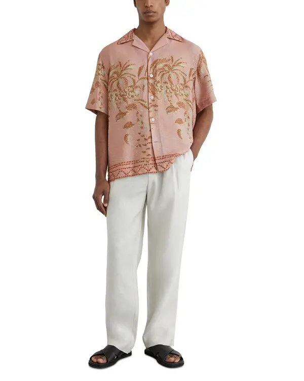 REISS Camino Short Sleeve Pam Print Landscape Shirt - Pink