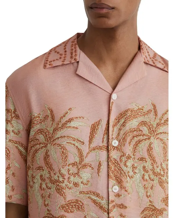 REISS Camino Short Sleeve Pam Print Landscape Shirt - Pink