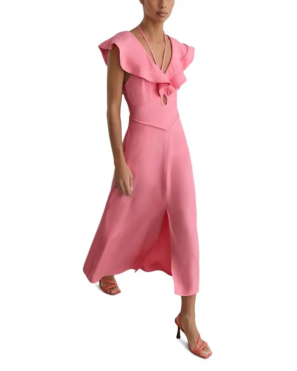 REISS Giselle Midi Dress With Ruffle Detail