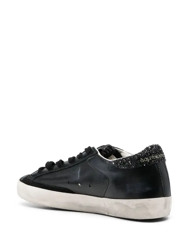 GOLDEN GOOSE Super-star Leather Sneakers With Glitter Detail - Black