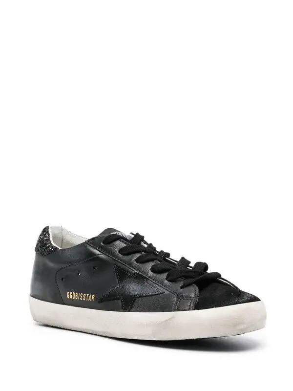 GOLDEN GOOSE Super-star Leather Sneakers With Glitter Detail - Black