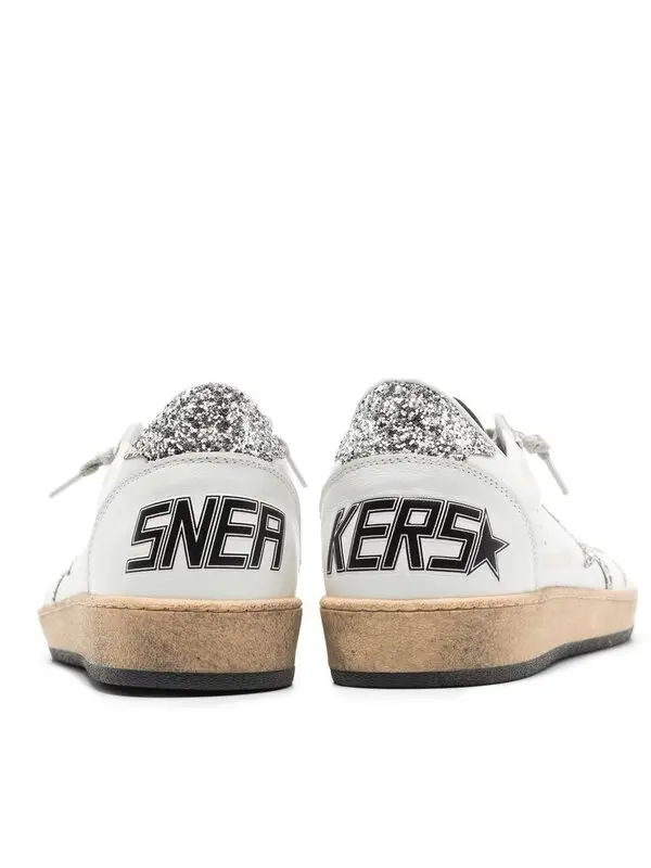 GOLDEN GOOSE Ball Star Leather Sneakers With Glitter Accents - Silver